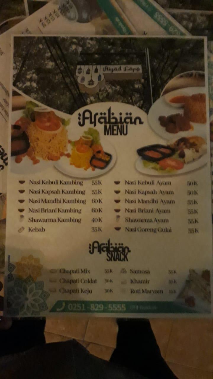 Menu at Riyadh Cafe, Indonesia