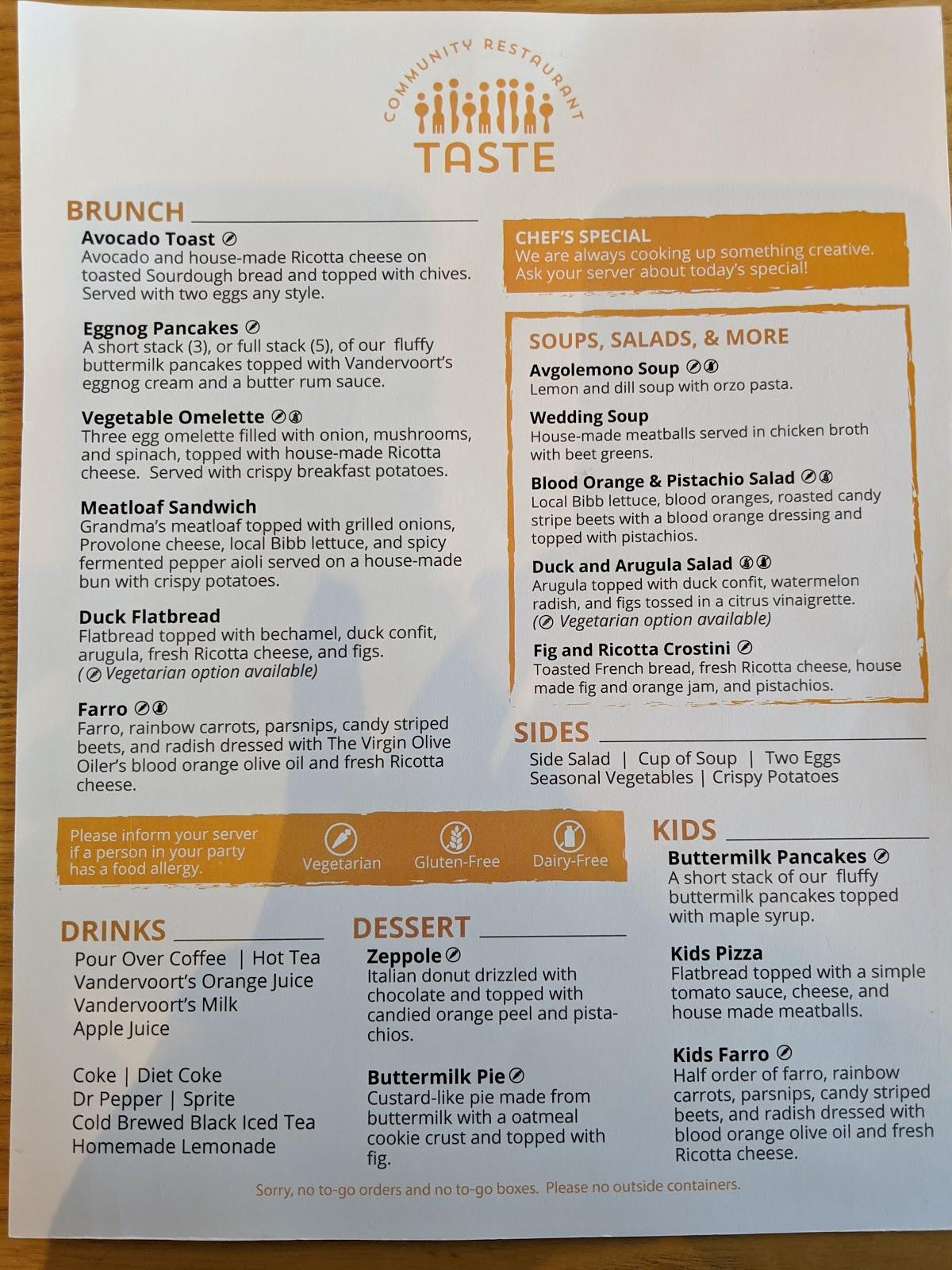 Menu at Taste Community Restaurant, Fort Worth