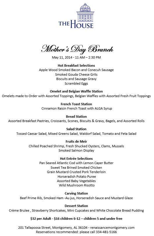 Menu at The House at the Renaissance steakhouse, Montgomery