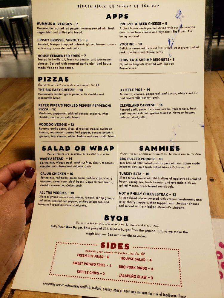 Menu at Voodoo Brewery Cleveland pizzeria, Cleveland Heights