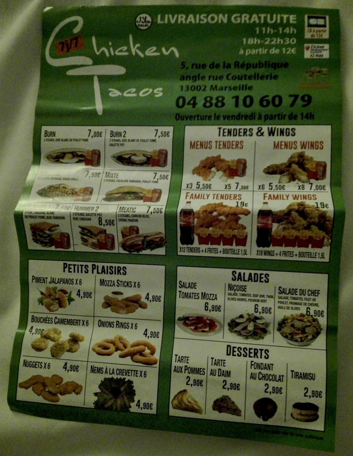 Menu at Chicken Tacos Restaurant, Marseille