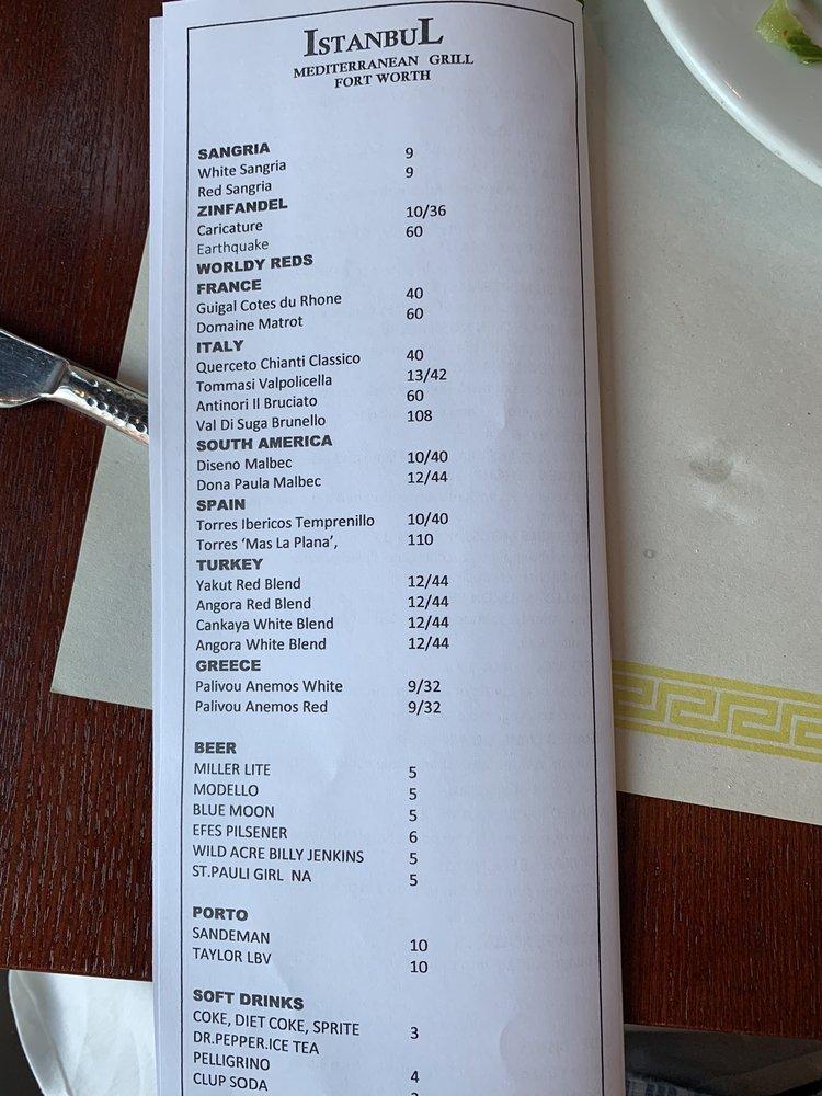 Menu at Istanbul grill & bar, Fort Worth