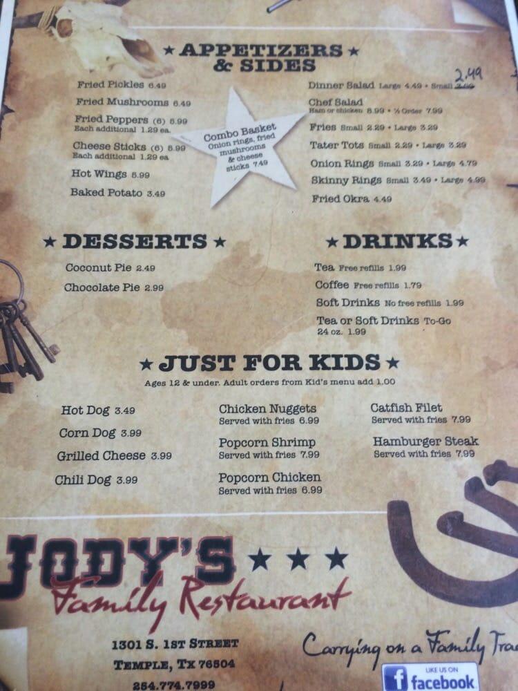 Carta de Jody's Family Restaurant, Temple