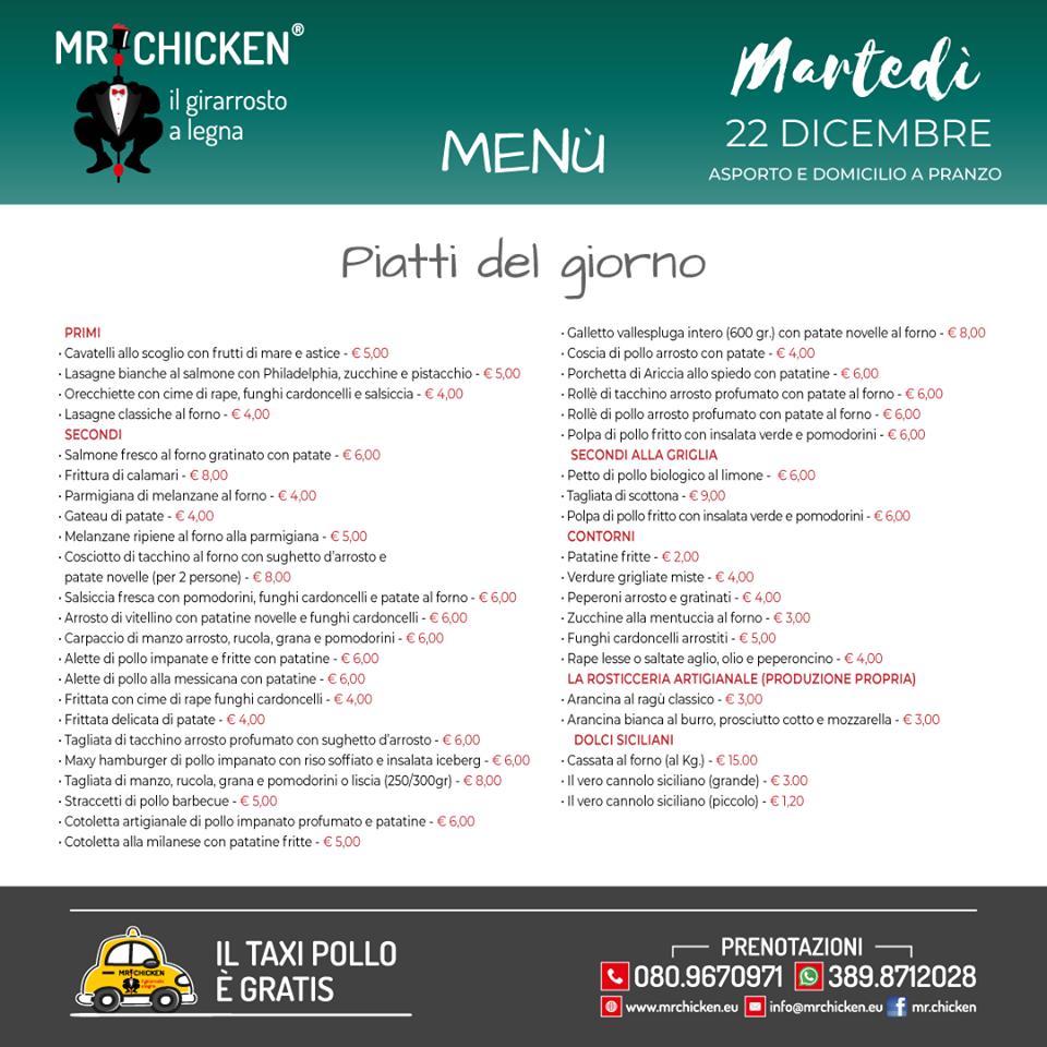 Menu at Mr Chicken restaurant, Corato