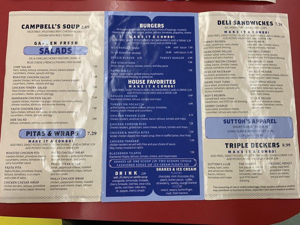 Menu at Sutton's Drug Store restaurant, Chapel Hill