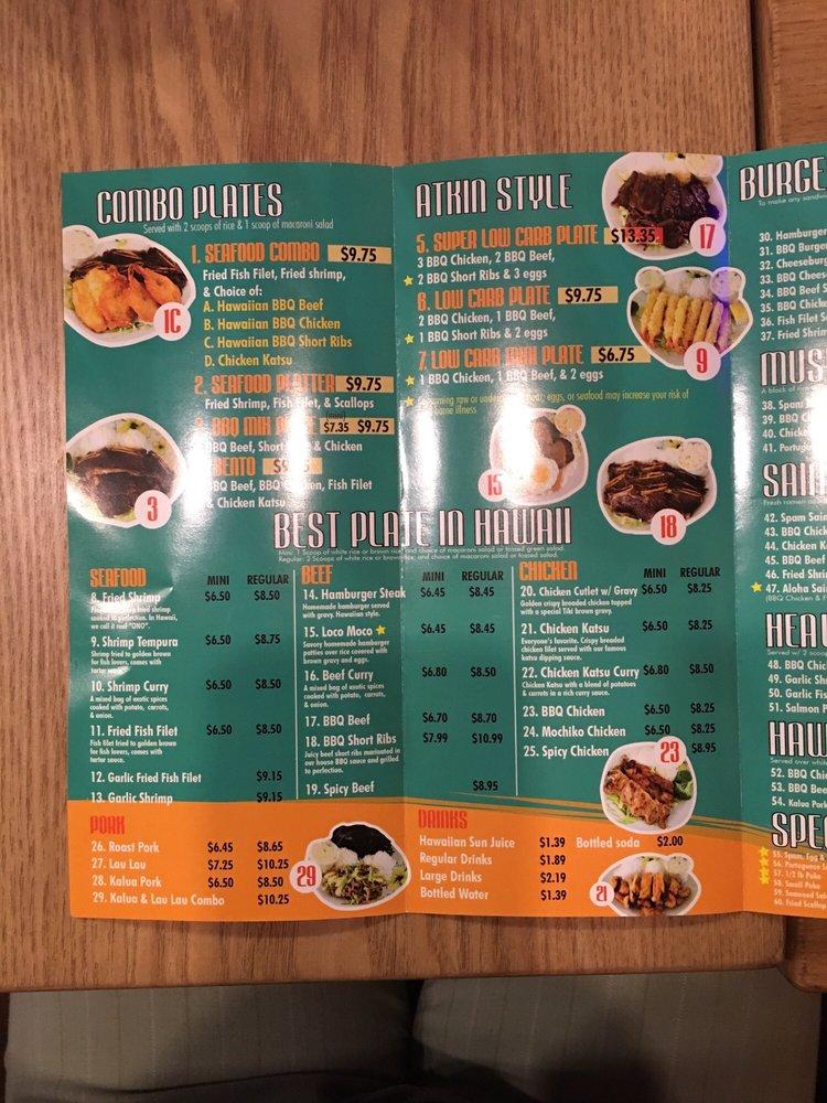 Menu at Tiki's Hawaiian BBQ, Las Vegas