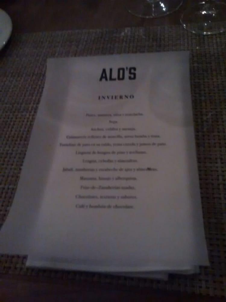 Menu at Alo's Bistro restaurant, San Isidro, Blanco Encalada 2120