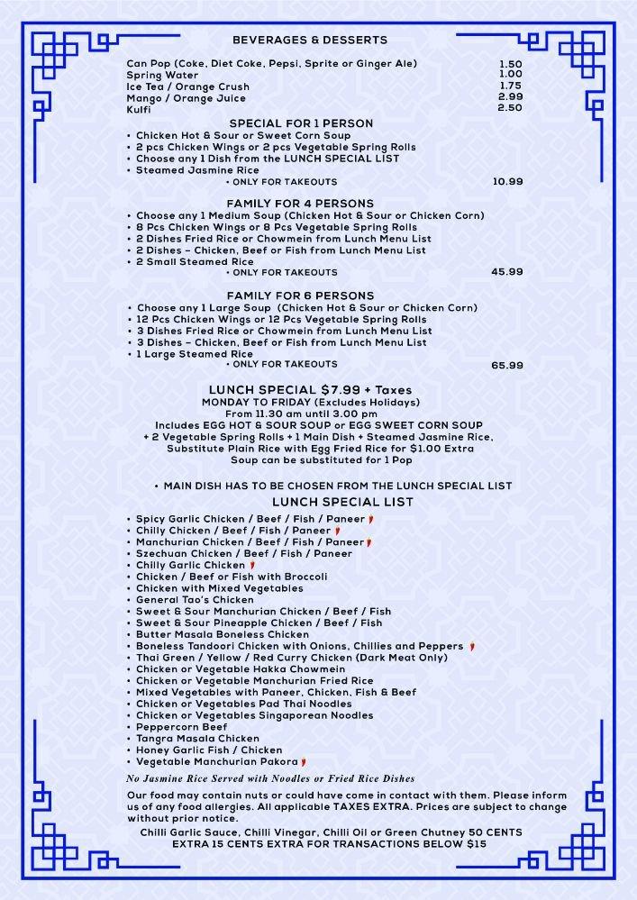 Carta del restaurante Blue Chopstix, Guelph