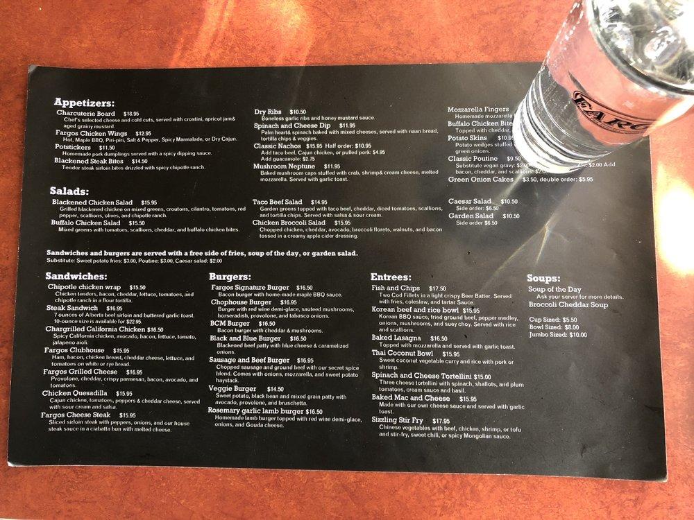Menu at Fargos Restaurant and Lounge, Edmonton