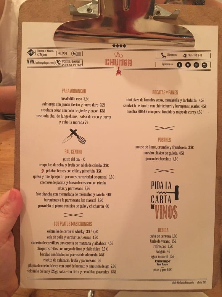 Menu at La Chunga Tapas pub & bar, Seville