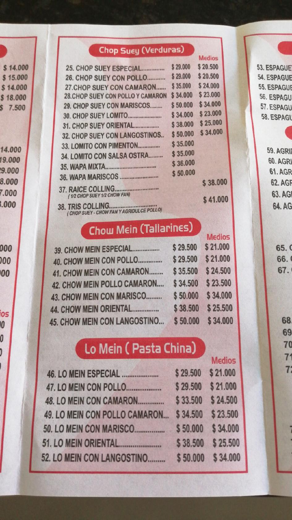 Menu at Restaurante Casa China, Valledupar