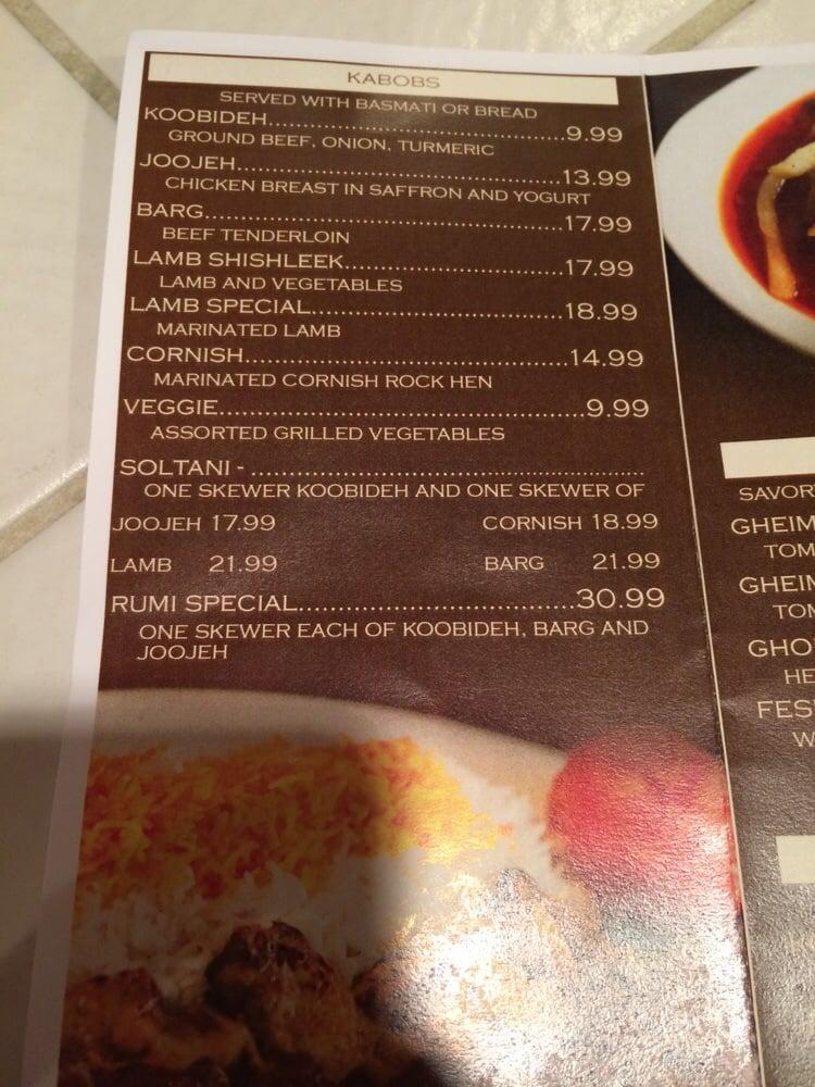 Menu at Rumi Restaurant, Kirkland