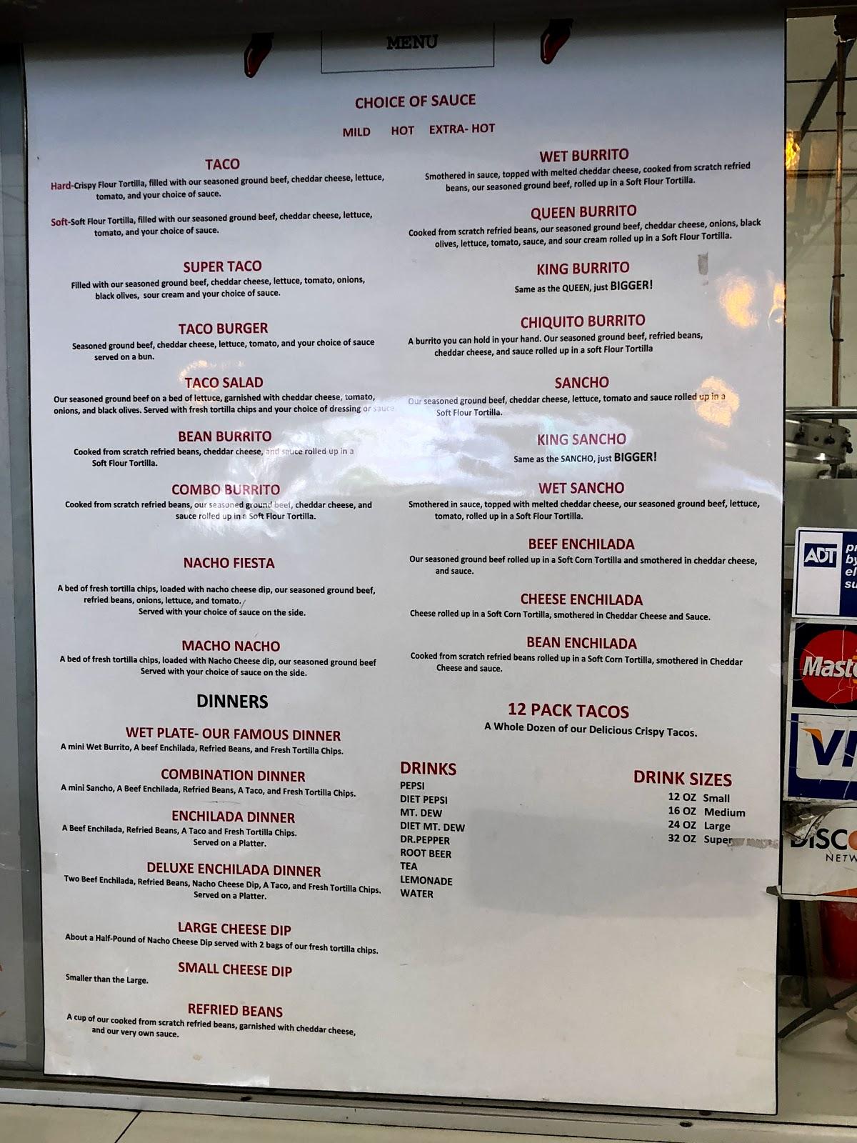 Menu at Taco Casita restaurant, Terre Haute, Wabash Ave
