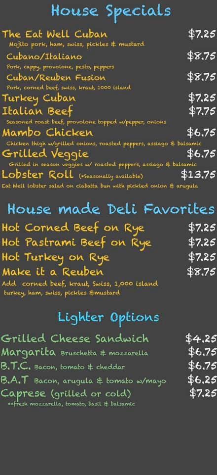 Menu at The Eat Well restaurant, Cape May