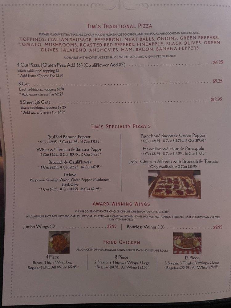 Menu at Tim's Pizzeria And Pub, Cuyahoga Falls