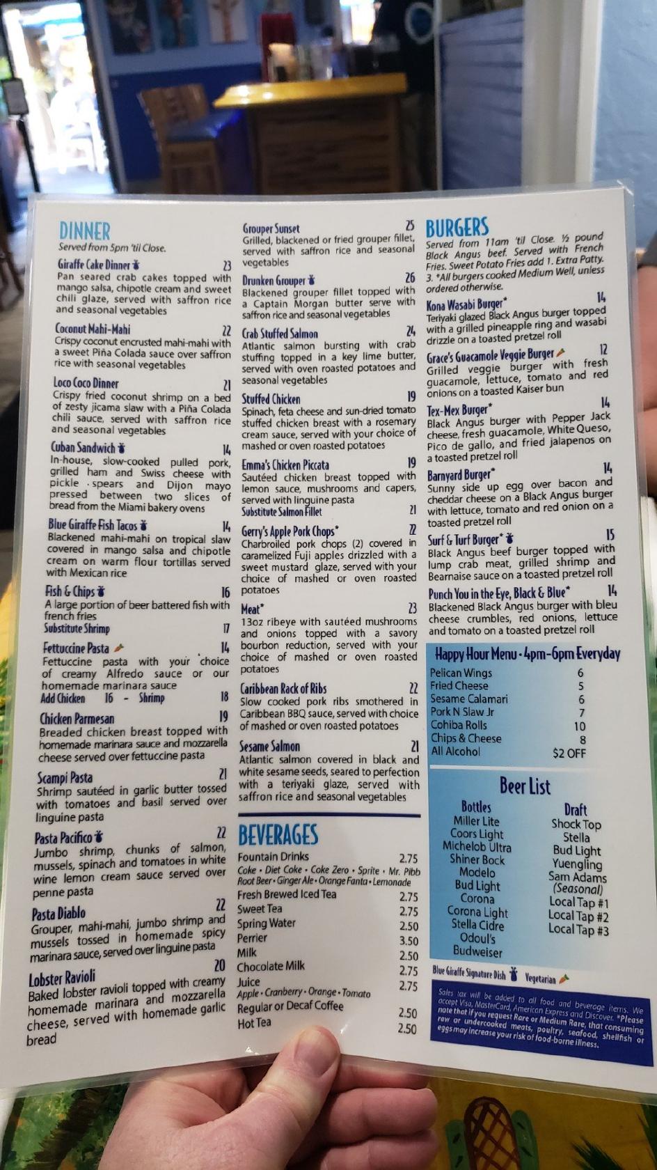 Menu at Blue Giraffe Restaurant, Sanibel, Periwinkle Way #14