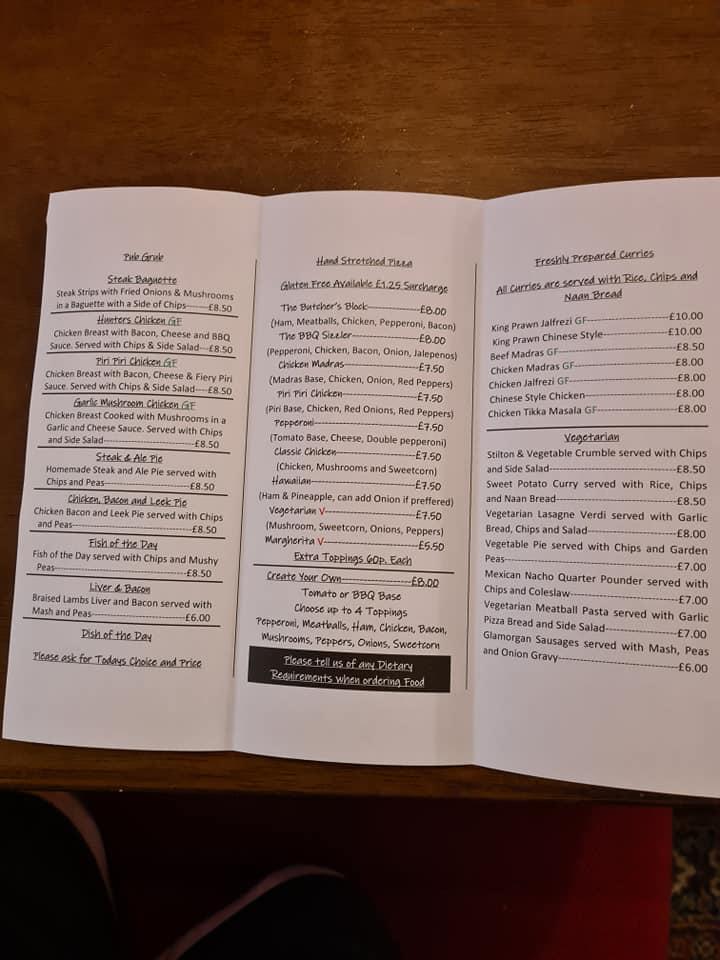 Menu at Bridgend Inn pub & bar, Ebbw Vale