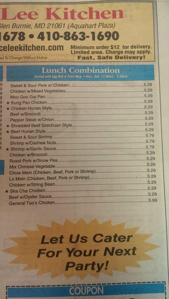 Menu at Bruce Lee Kitchen restaurant, Glen Burnie