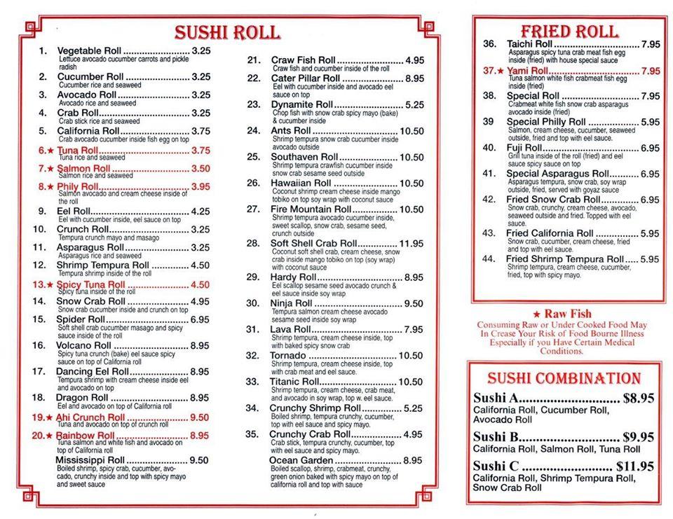 Menu at Fuji Japanese Express restaurant, Southaven