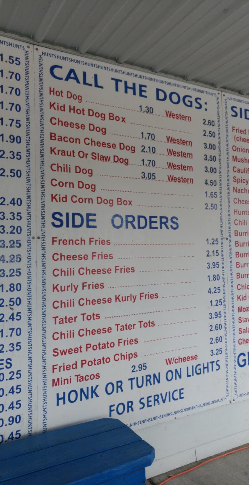 Menu at Hunt's Dairy Bar, Farmington, 403 Sainte Genevieve Ave
