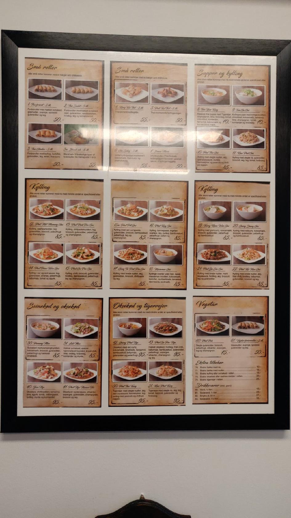 Menu at Kanda's Thai Cuisine restaurant, Esbjerg