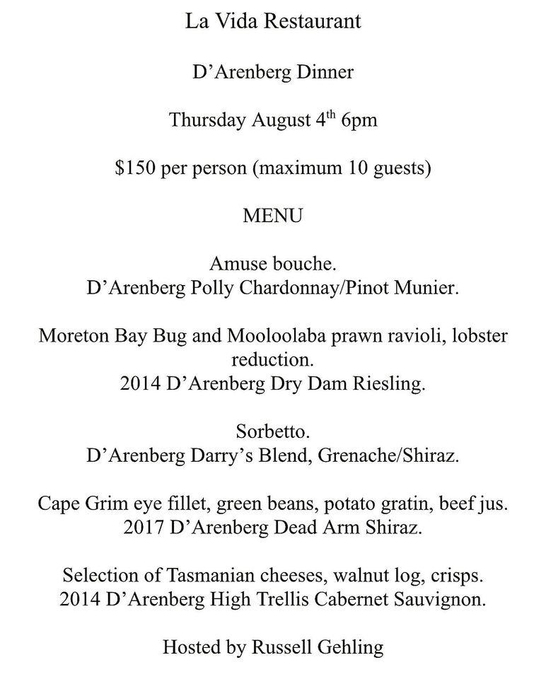 Menu at La Vida Restaurant, Noosa Heads