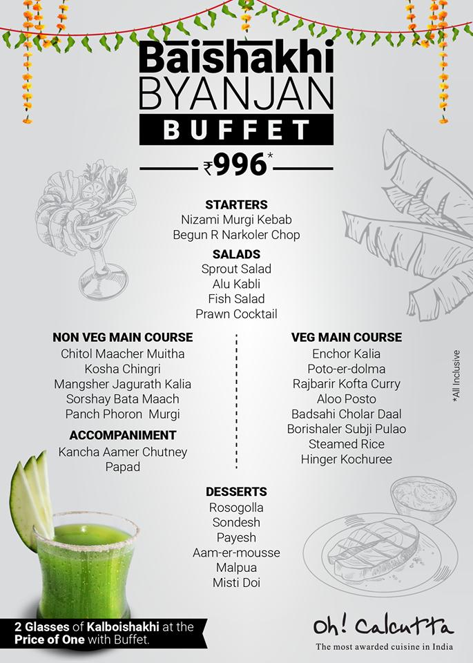 Menu at Oh! Calcutta, Kolkata, Forum Mall
