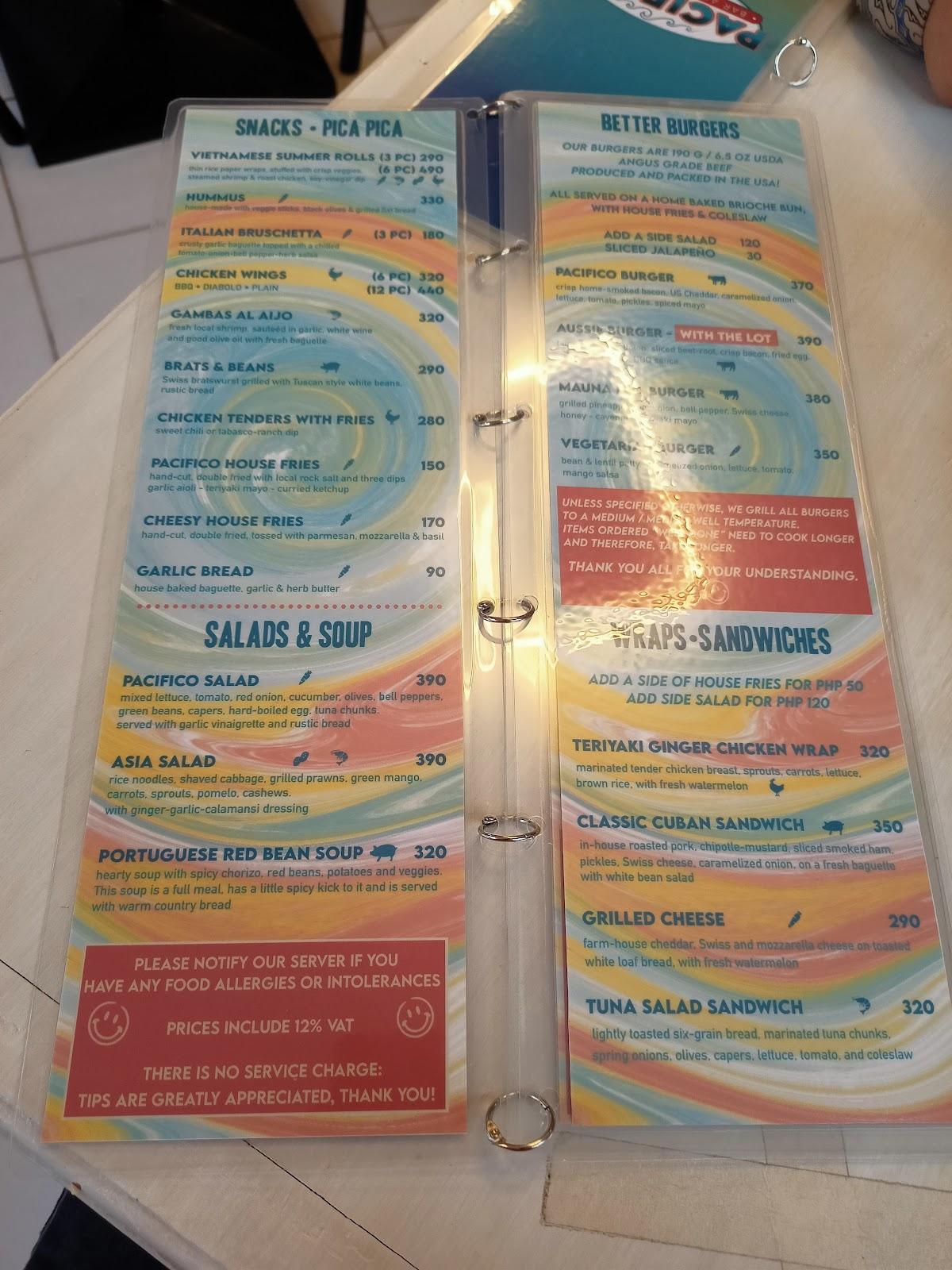 Menu at PACIFICO CORON BAR AND RESTAURANT, Coron
