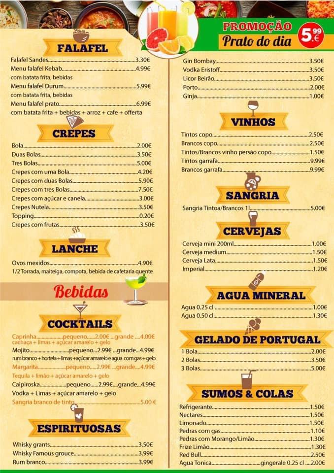 Menu em Sweet & Spice restaurante, Lisboa