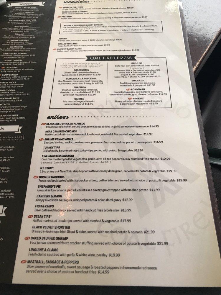 Menu at Arigna Irish Pub & Coal Fire Kitchen, Pawtucket