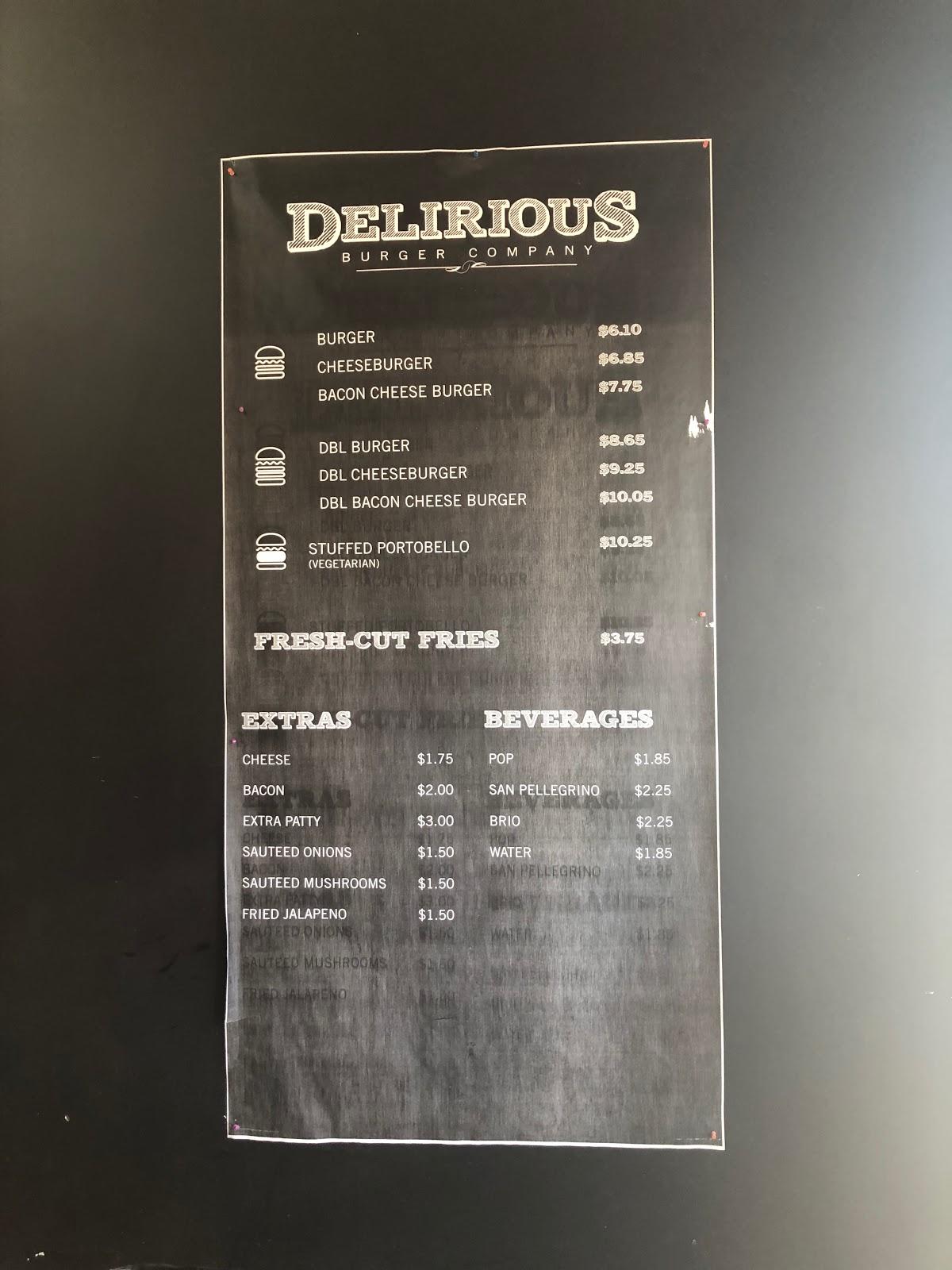 Menu at Delirious Burger Co. restaurant, Hamilton, 197 Locke St S