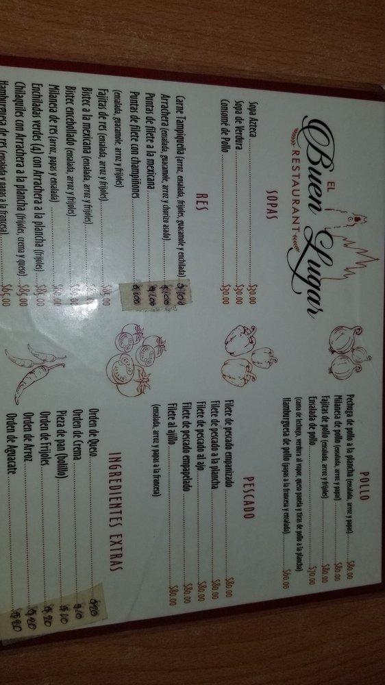 Carta del restaurante El Buen Lugar, San Miguel del Allende
