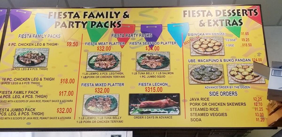 Menu at Fiesta Barbecue & Bibingka, Carson