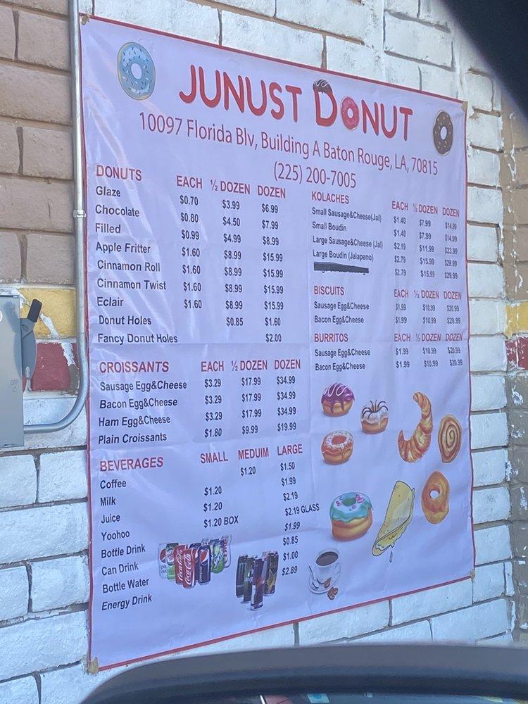 Menu at Junust Donut&Breakfast, Baton Rouge