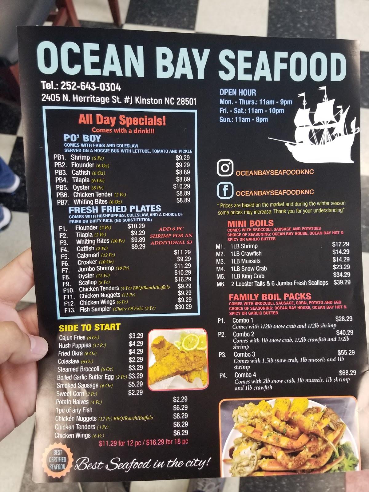 Menu at Ocean Bay Seafood restaurant, Kinston