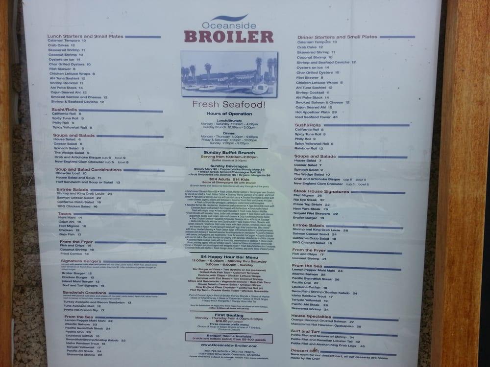 Menu at Oceanside Broiler steakhouse, Oceanside, N Harbor Dr N