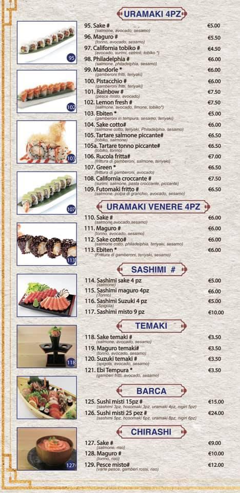 Menu at Royal Thai restaurant, Rome, Piazza delle Camelie