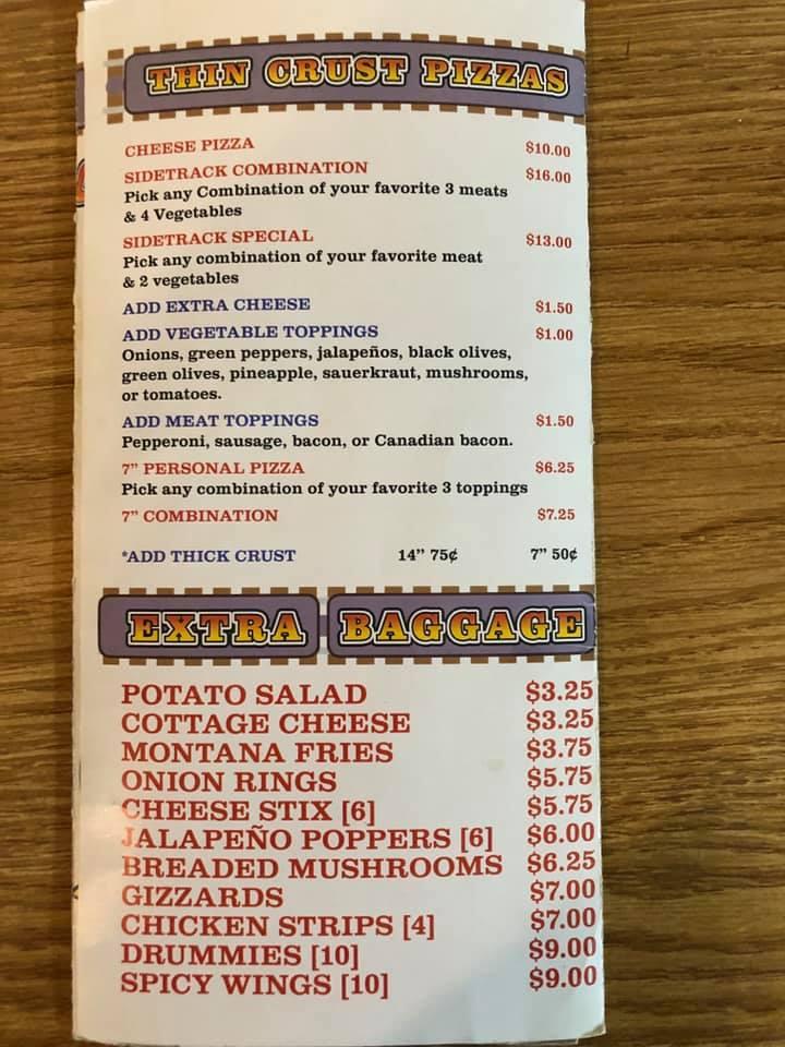 Menu at Sidetrack Lounge restaurant, Great Falls