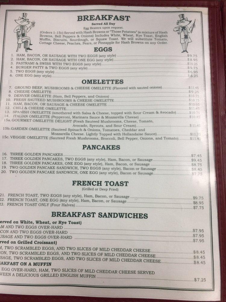 Menu at Snooty Fox restaurant, Laguna Hills