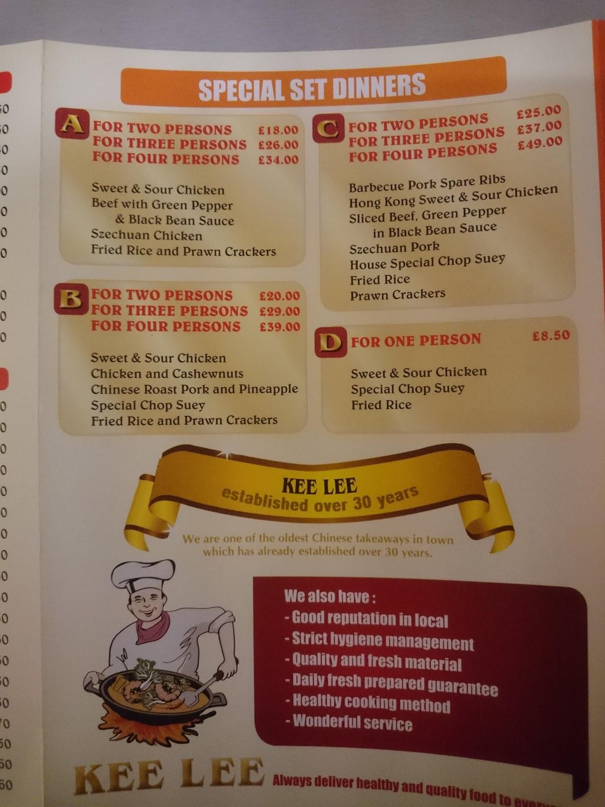 Menu at The Kee Lee fast food, Royal Leamington Spa