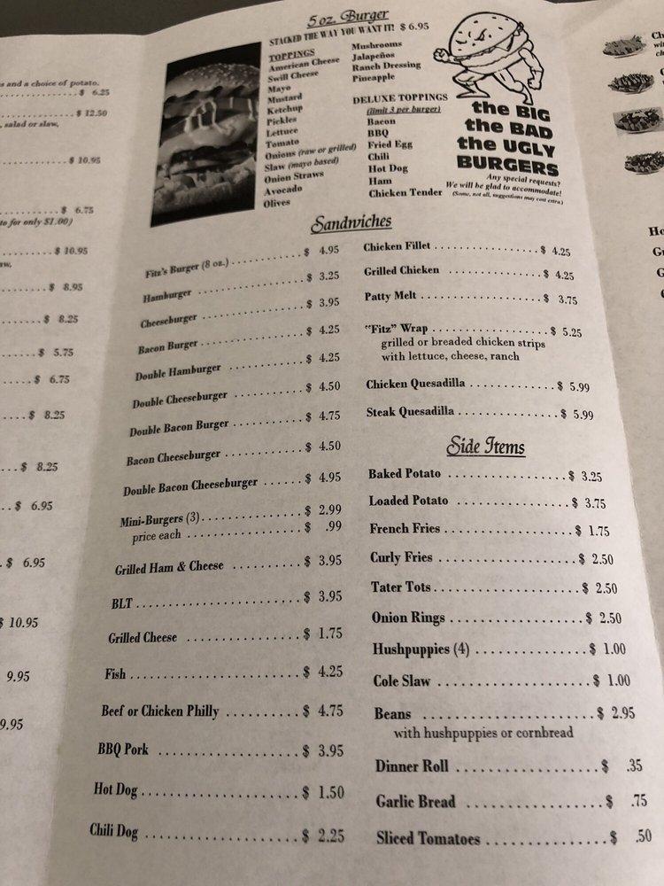 Menu at Fitz's Restaurant, Erin