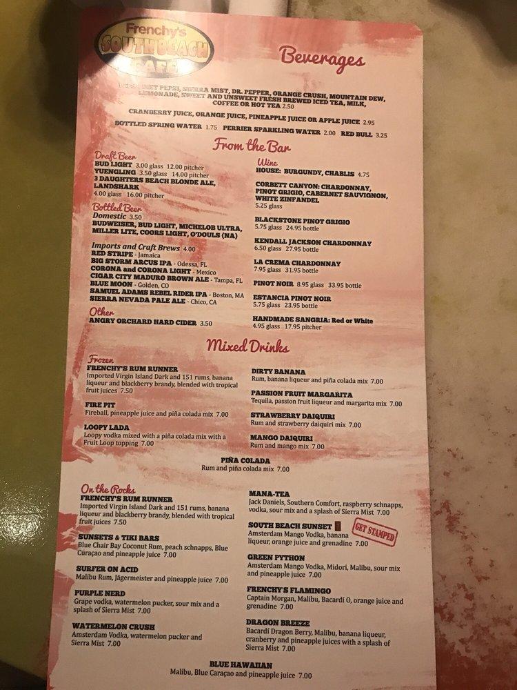 Menu at Frenchy's South Beach Cafe, Clearwater