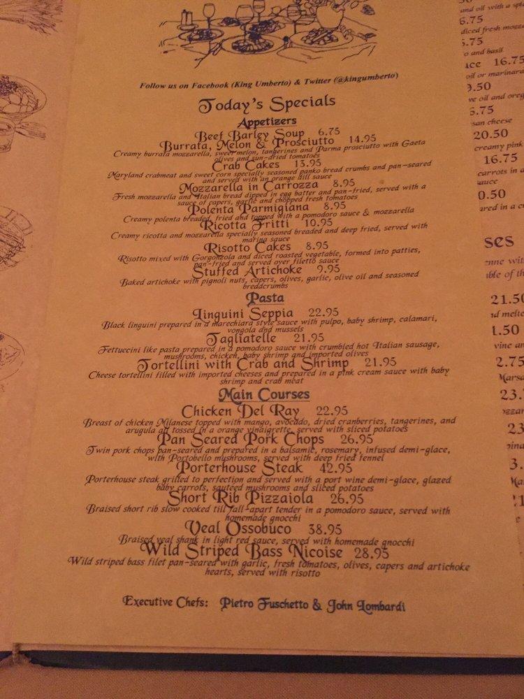 Menu at King Umberto pizzeria, Elmont