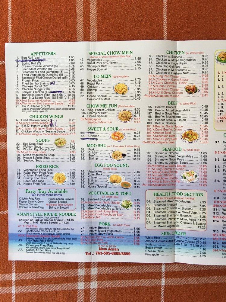 Menu at New Asian Ju Yuan restaurant, Golden Valley