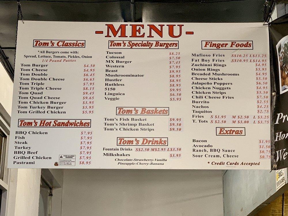 Menu at Tom's Take Out restaurant, Santa Maria