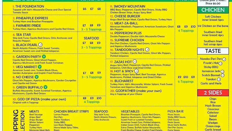 Menu at Beanos Pizza pizzeria, Gravesend