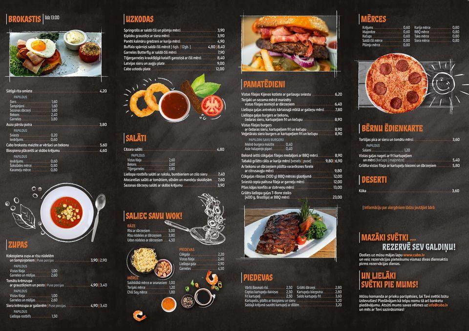 Menu at Cabo Cafe, Riga