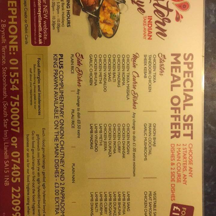 Menu at Eastern Eye pub & bar, Llanelli