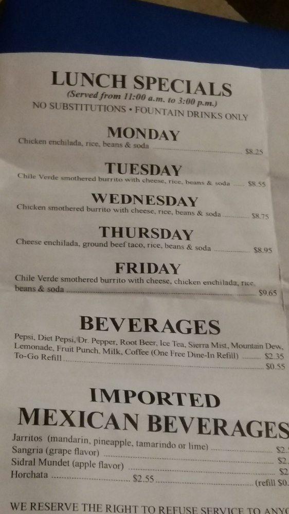 Menu at Los 2 Amigos restaurant, Price