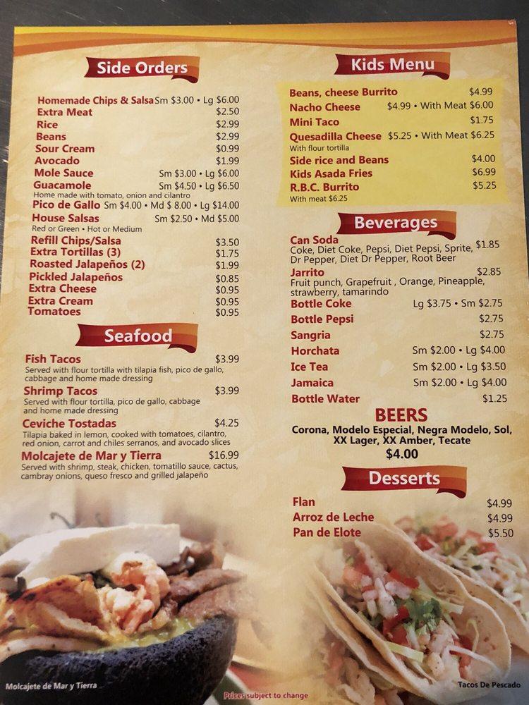 Menu at Rico's Mexican Food restaurant, Portola